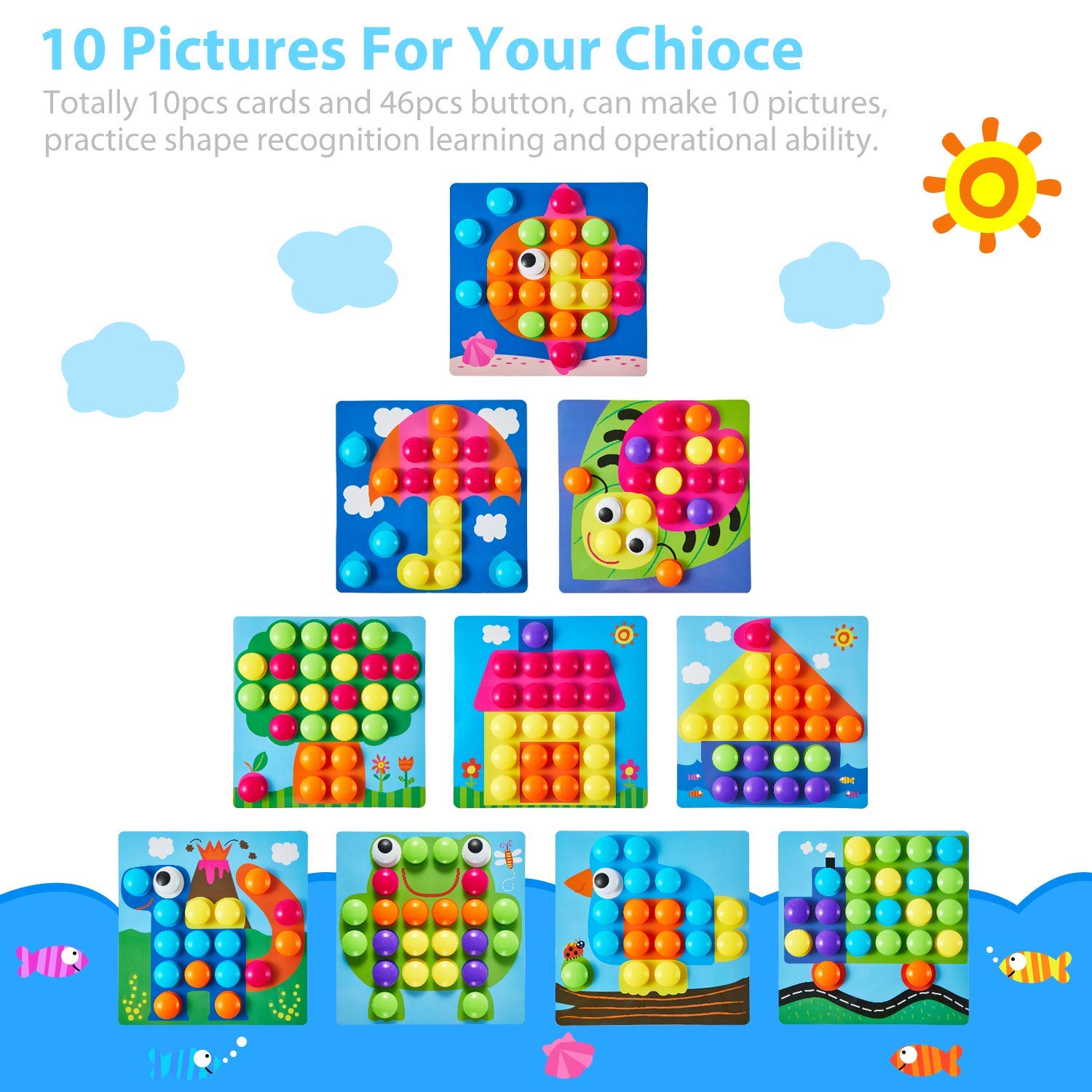 Geekper Button Art Toys for Toddlers with 34 Pictures and 130 Buttons