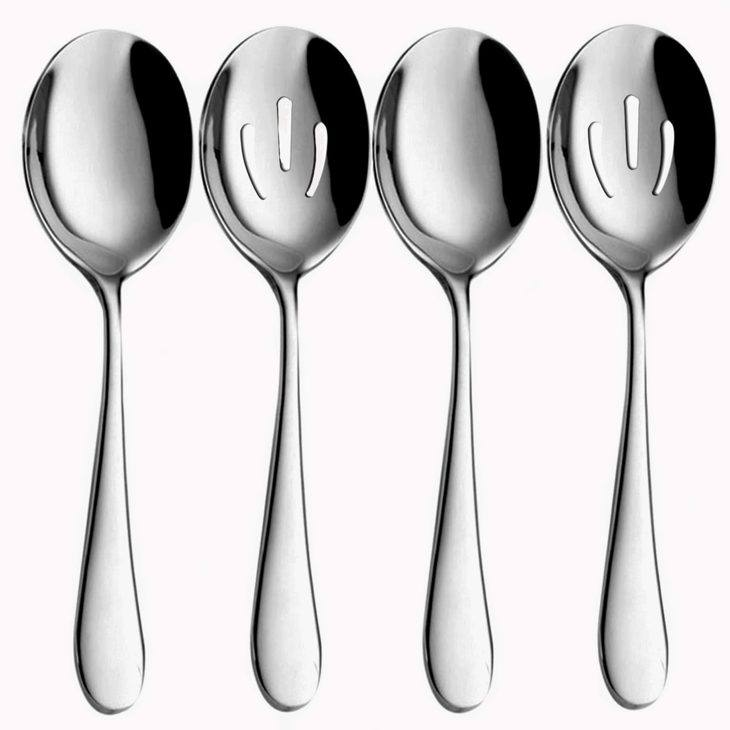 AYFDISHS 4-Piece Serving Spoons Set - Includes 2 Serving Spoons and 2 Slotted Spoons, Large Cutlery for Catering Buffet, Mirror Polished, Dishwasher Safe, 8.6 Inches