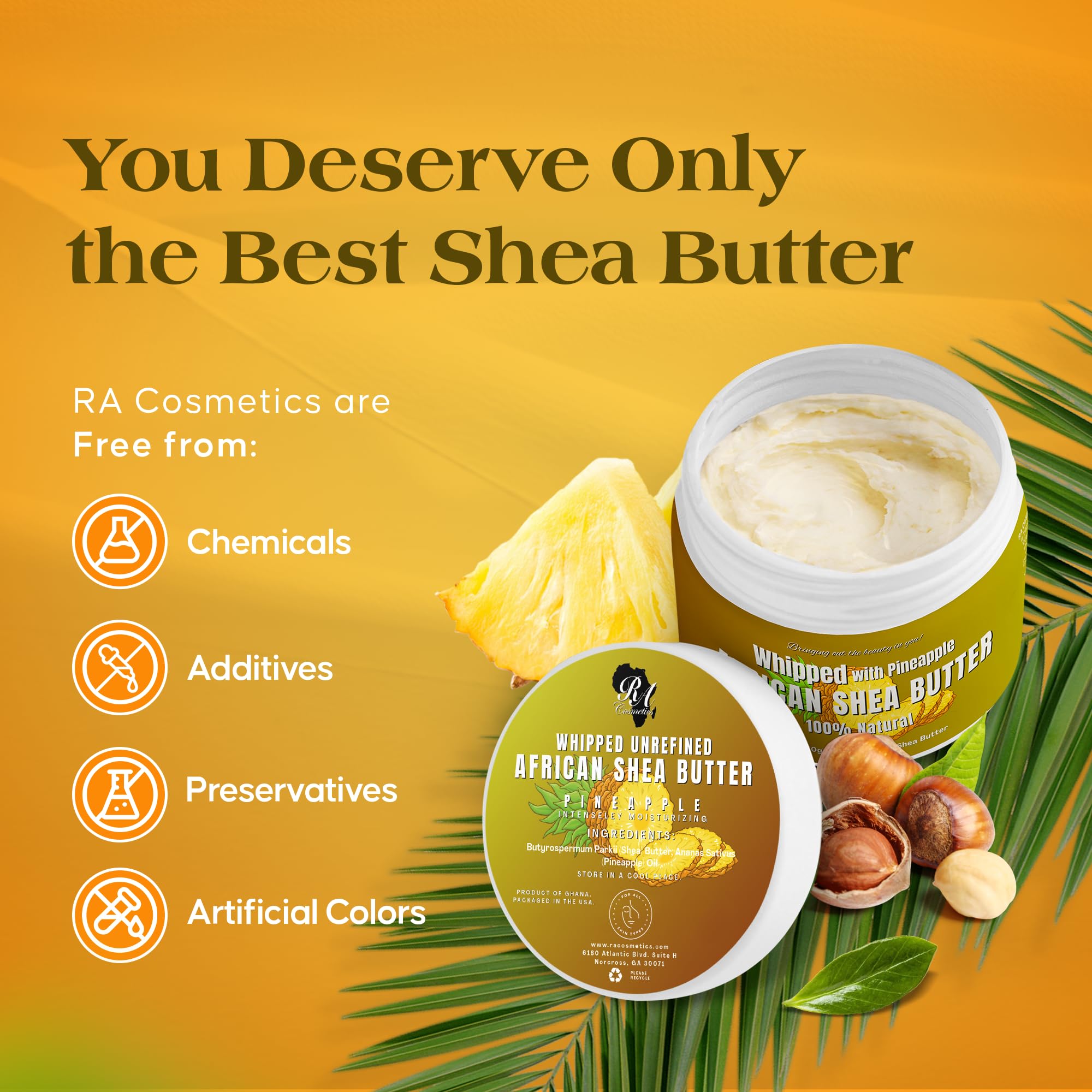 RA COSMETICS Whipped Shea Butter Pineapple - 12oz | 100% Pure & Natural African Shea Butter for Men & Women - Ultimate Handcrafted Moisturizer with Essential Vitamins for Radiant Skin & Luscious Hair