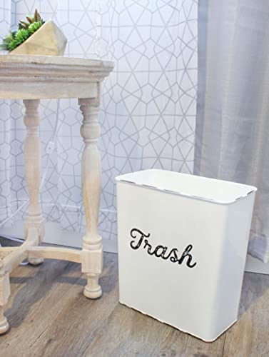 AuldHome White Enamel Trash Can, Rustic Farmhouse Wastebasket for Bathroom, Bedroom, or Office