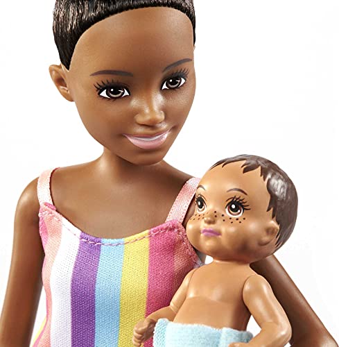 Barbie Skipper Babysitters Inc. Doll & Accessories Set with 9-in Brunette Doll, Baby Doll & 4 Storytelling Pieces for 3 to 7 Year Olds