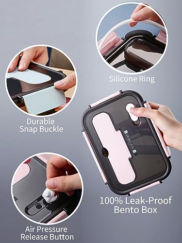 Bento Box Adult Lunch Box, 1600ML Bento Lunch Containers for Adults, Modern Minimalist Design Bento Box with Utensil, Leak-Proof Lunchbox Bento Box for Dining Out, Work, Picnic, Pink
