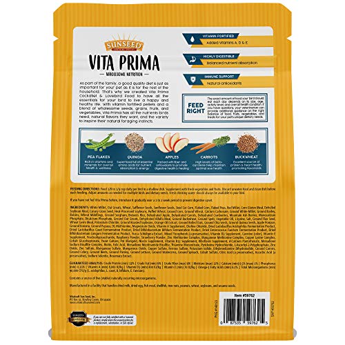 Sunseed Vita Prima Wholesome Nutrition Cockatiel & Lovebird Food, 3 LBS