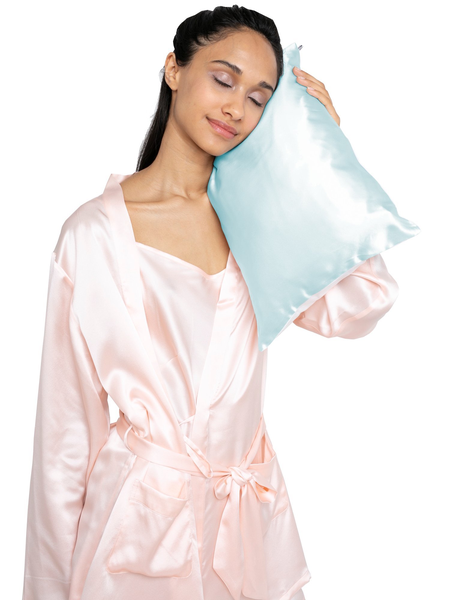 MYK 100% Pure Natural Mulberry Silk Pillowcase, 19 Momme with Cotton Underside for Sensitive Skin, Travel Size (12"x19"), Light Blue