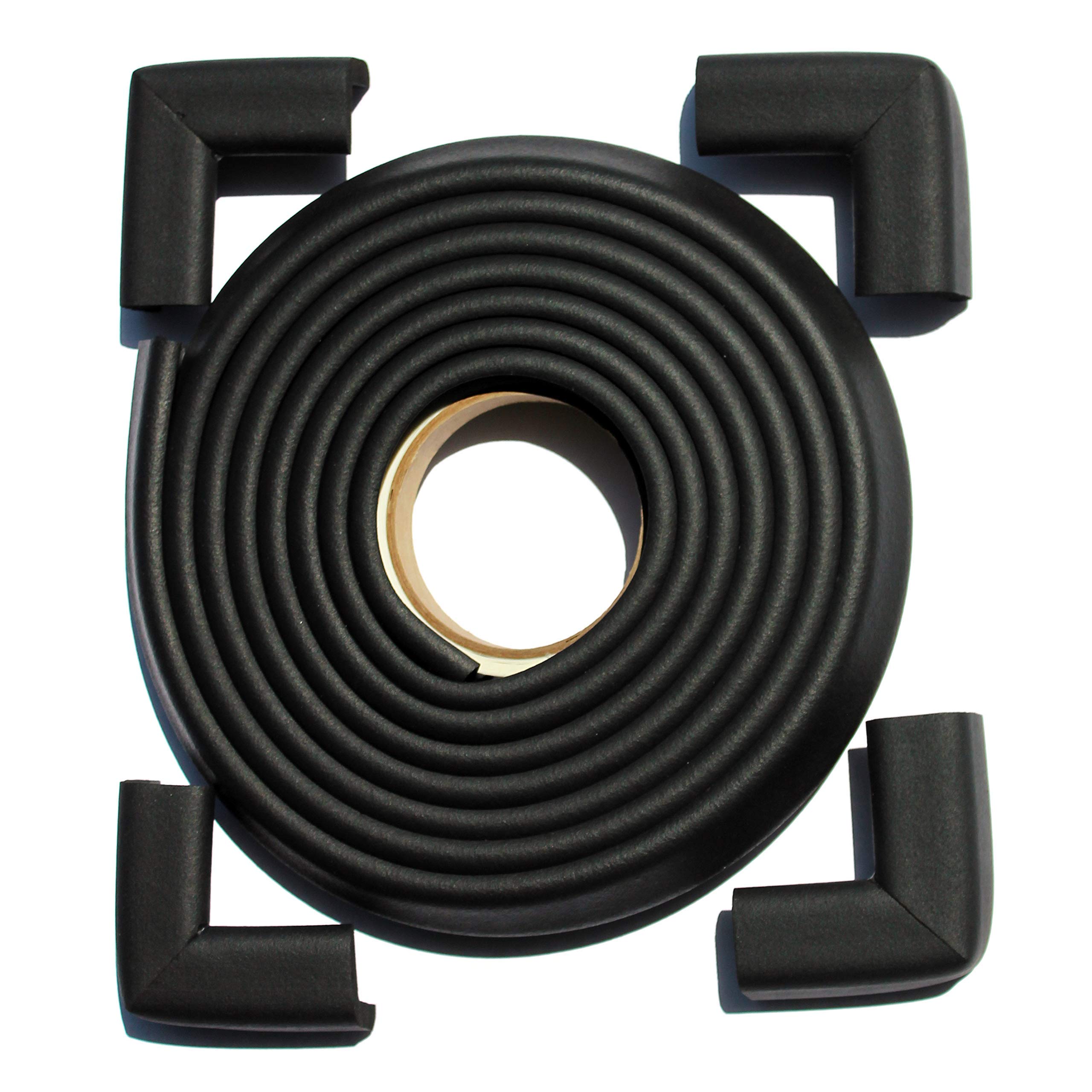 Cardinal Gates EC12CC4 Corner & Edge Cushions for Baby Proofing - Corner Protectors with Edge Protectors - 12 Foot Roll of Padding & Four 3" x 1.5" Corners - Made in The USA - Black