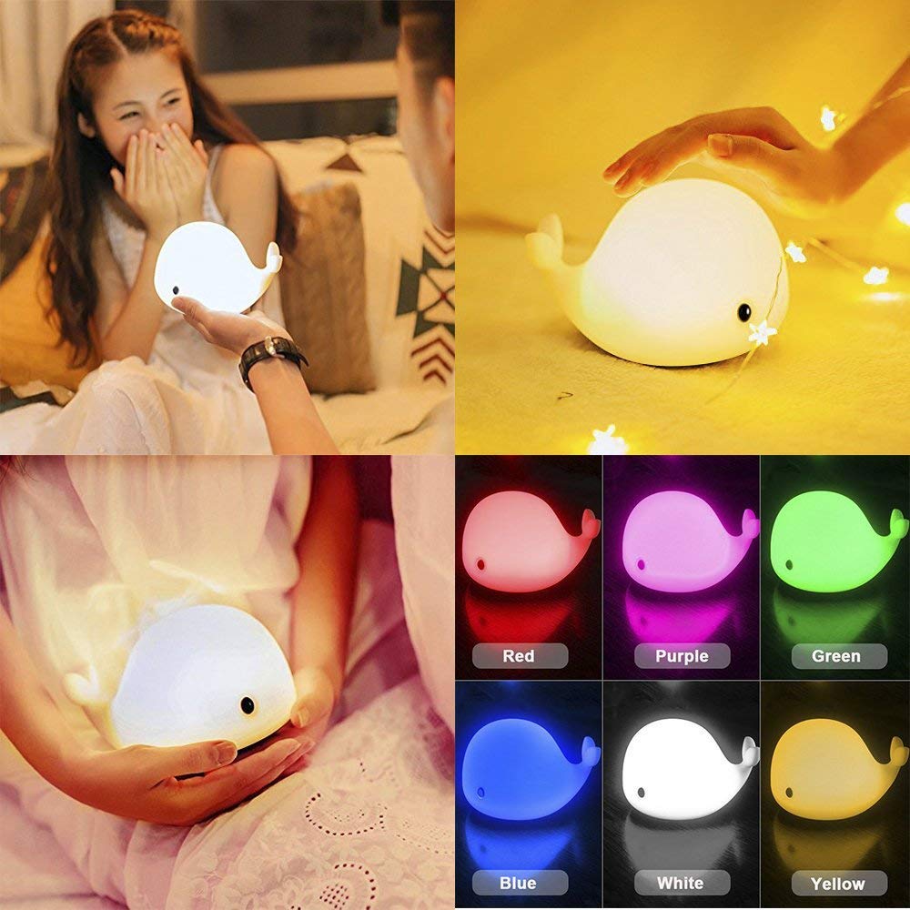 Mystery 4-Modes Children Night Light, USB Rechargeable Dolphin Night Light With Warm White, Strong White, 5 Single Colors and 5-Color Breathing Modes, Sensitive Tap Control for Baby Adults Bedroom