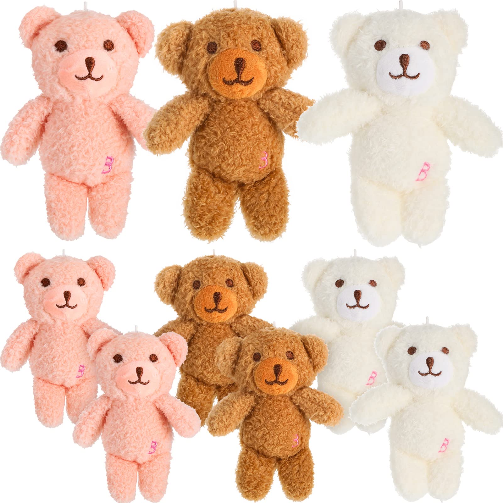 Zomiboo 9 Pieces Plush Mini Stuffed Animal Toys Tiny Soft Bear Bunny Doll Small Furry Doll Wedding Present Box Doll Toy for Halloween Christmas Baby Shower Party (Bear Style,6 Inch)