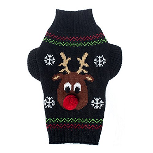 BOBIBI Dog Sweater for Christmas Cartoon Reindeer Pet Cat Winter Knitwear Warm Clothes