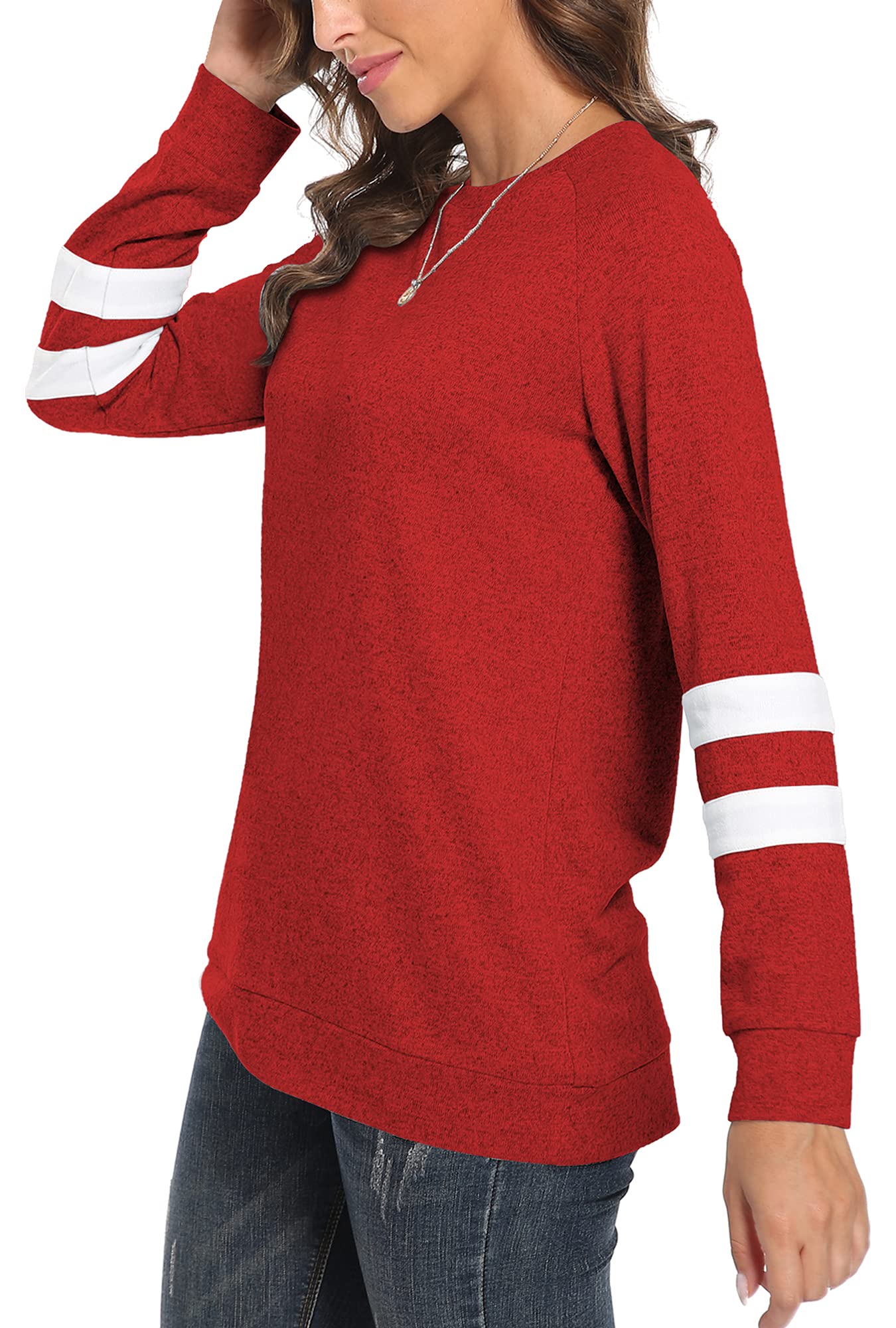 Ahacool Womens Sweatshirt Striped Long Sleeve Shirts for Women Ladies Sweater(Red S)