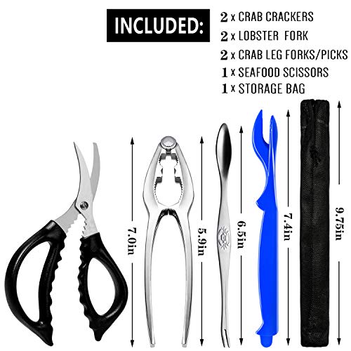 Crab Leg Crackers and Tools - 7 Piece Seafood Tools Upgrade Stainless Steel Lobster Crackers and Picks Set