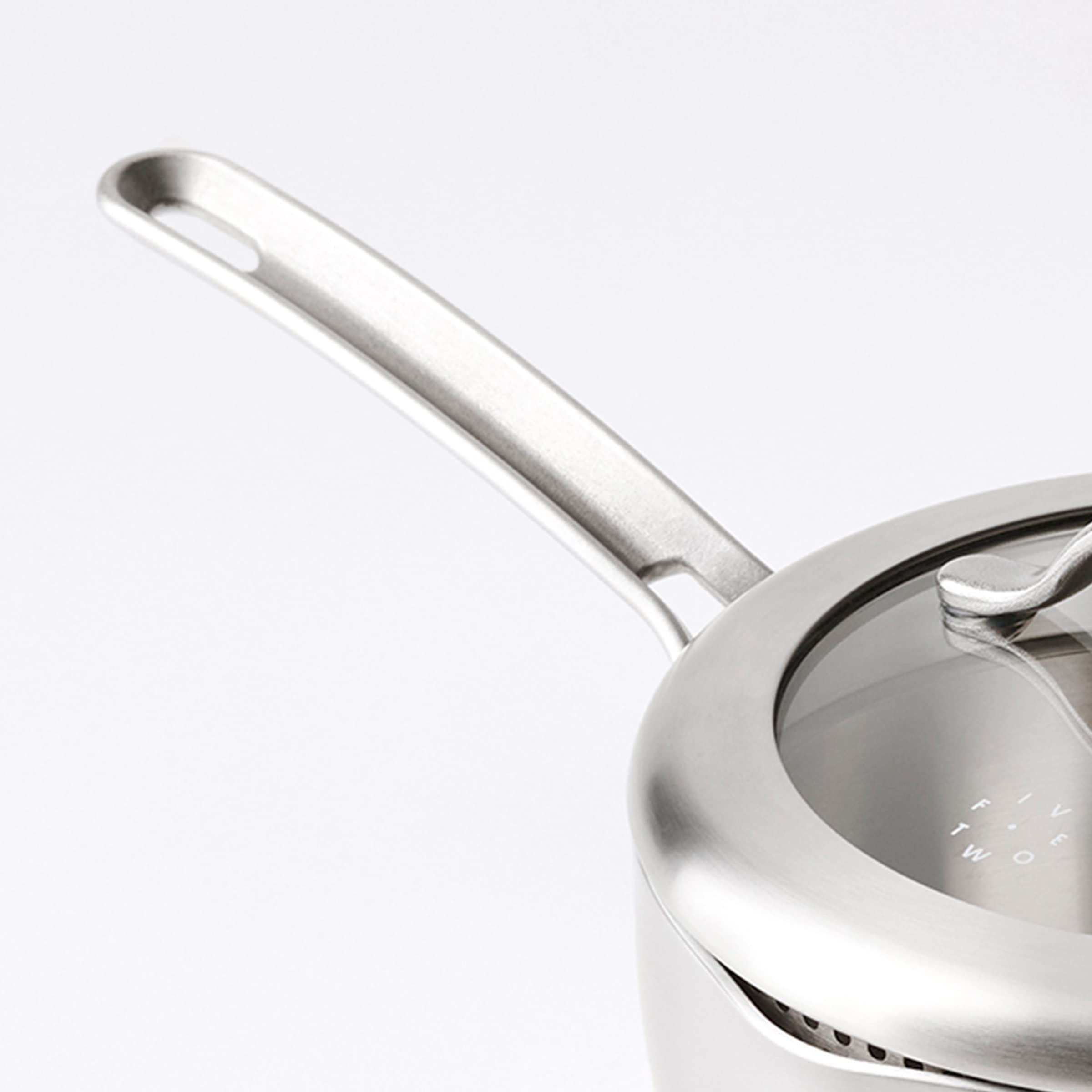 GreenPan X Food 52 Five-Two Essentials, Tri-Ply Stainless Steel 2.7QT Saucepan Pot with Strainer Lid, PFAS-Free, Multi Clad, Induction, Dishwasher Safe, Oven Safe, Silver