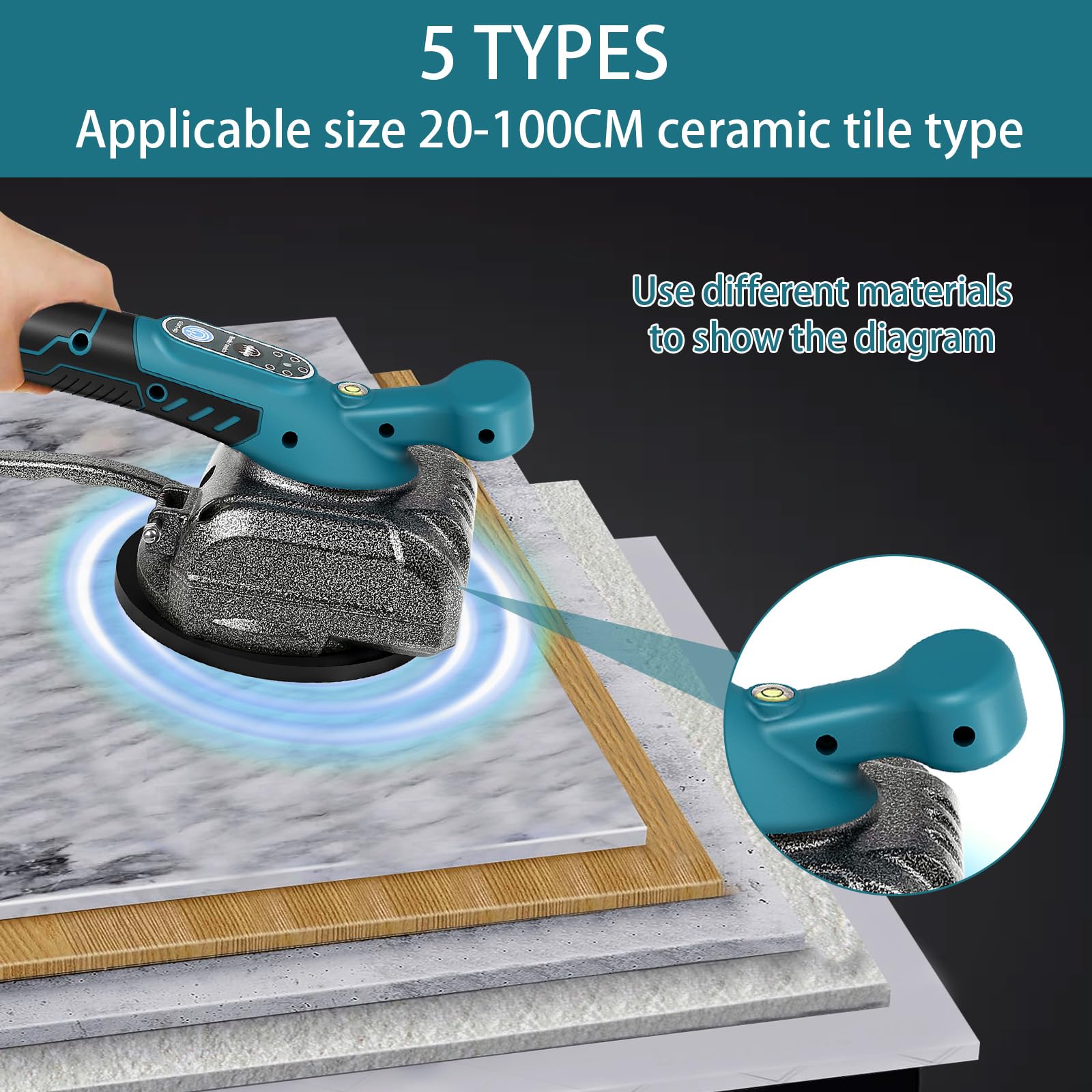 Tile Vibration Tool compatible with Makita 18V Battery, Cordless Tile Vibration Machine with 5 Adjustable Speed & Suction Cup & Digital Display(no battery&charger)