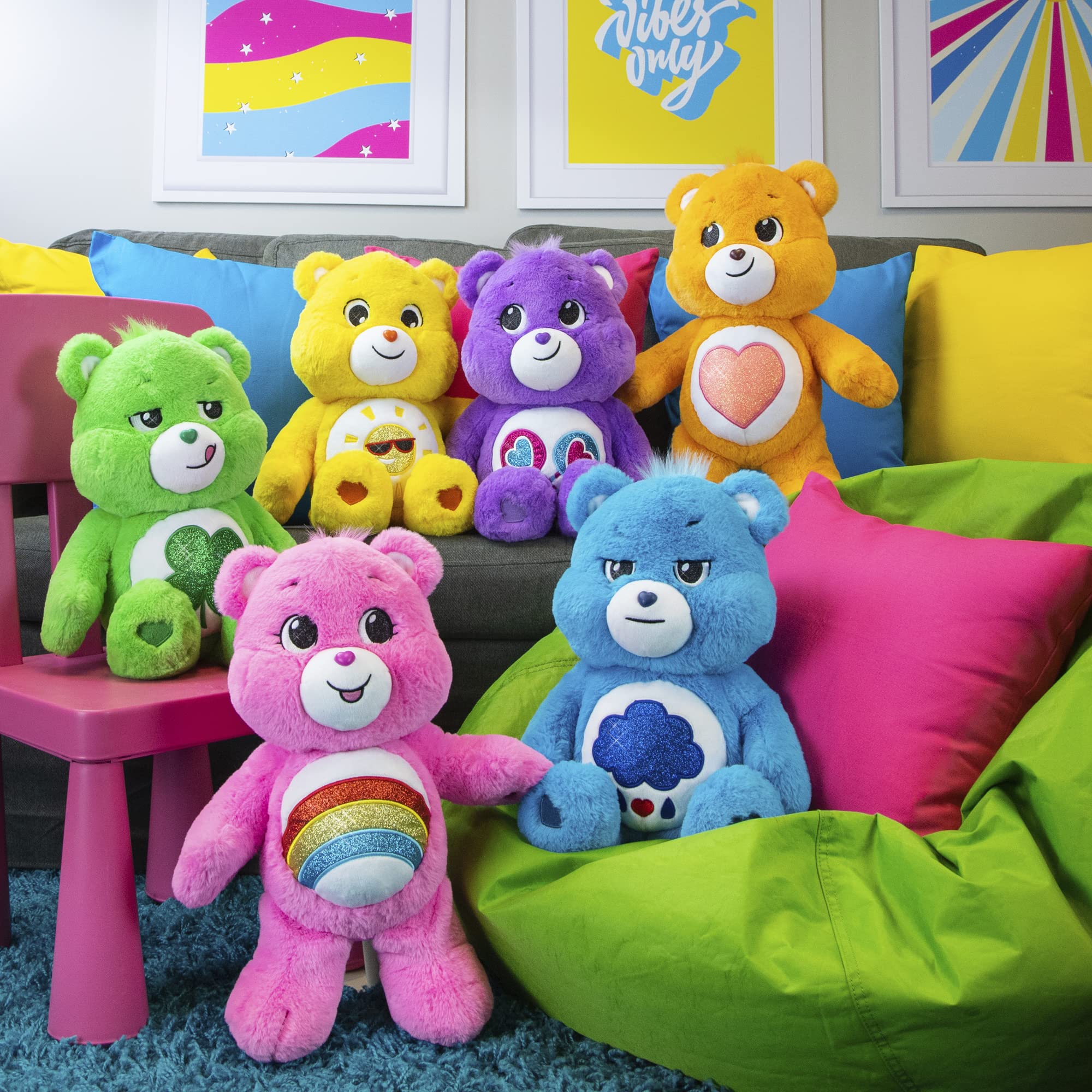 Care Bears 18" Plush - Share Bear with Glitter Belly Badge - Soft Huggable Material!