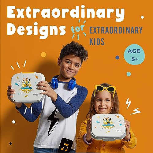 Bentoheaven Premium Bento Lunch Box for Kids, 9 Designs, Leak-proof 3-4 Compartments, Divider, Ideal size 30oz, Microwave/Dishwasher Safe Kids Bento Box (Loncheras Para Niños/Niñas)[Orange Gray]