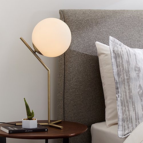 Amazon Brand – Rivet Glass Ball and Metal Table Lamp with Bulb Included, 21.5" H, Brass