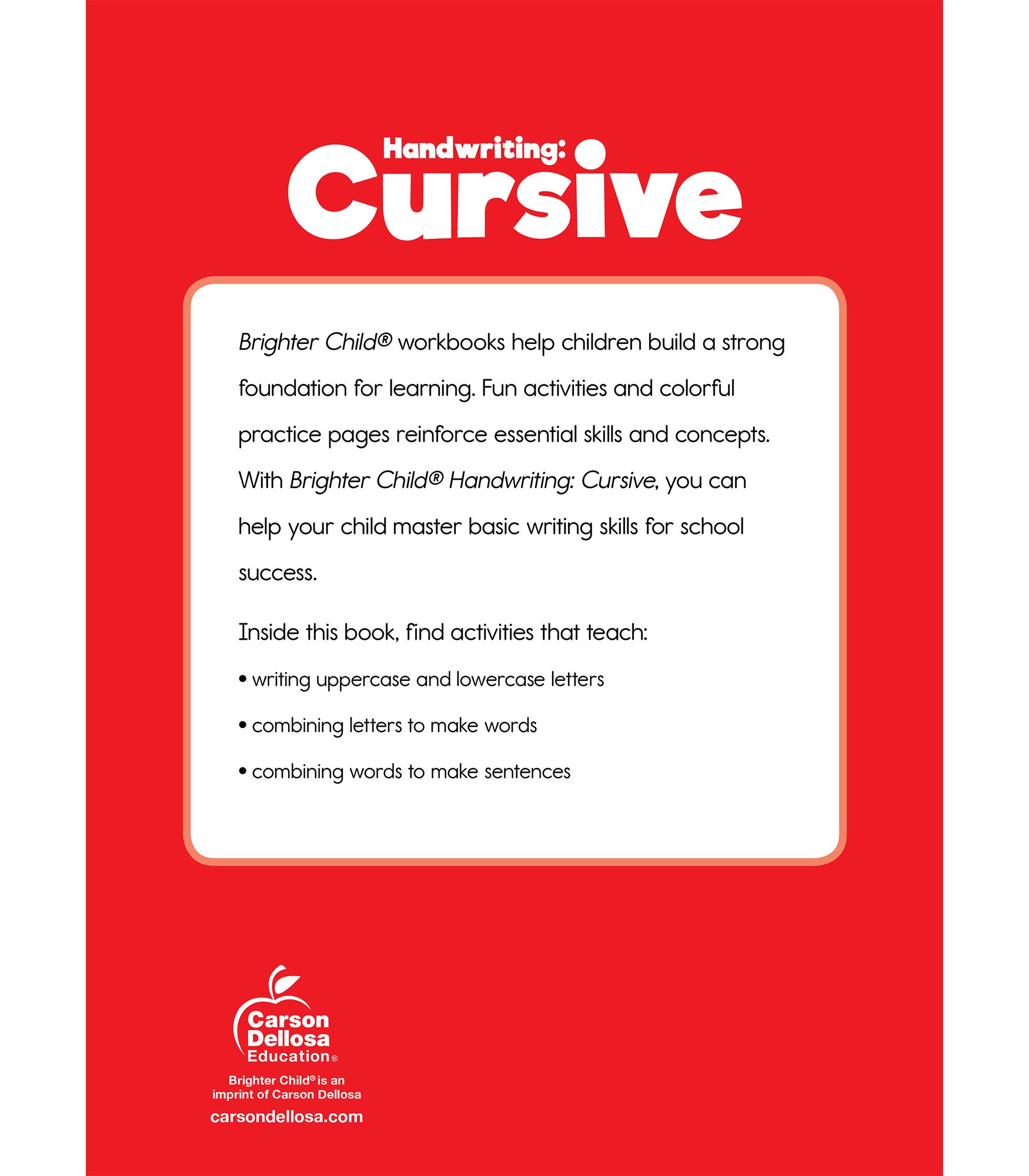 Carson Dellosa Cursive Handwriting Workbook for Kids, Grades 3-5 Cursive Letter Tracing Book, Cursive Handwriting Practice and Letter Tracing for Beginners Workbook for Homeschool or Classroom