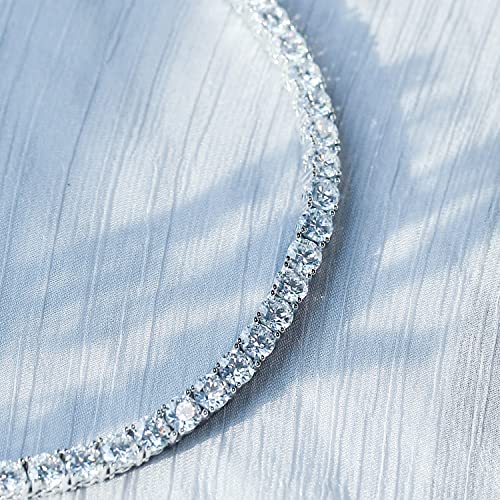Amazon Collection Platinum Plated Sterling Silver Tennis Necklace set with Round Cut Infinite Elements Cubic Zirconia (4 mm), 17"