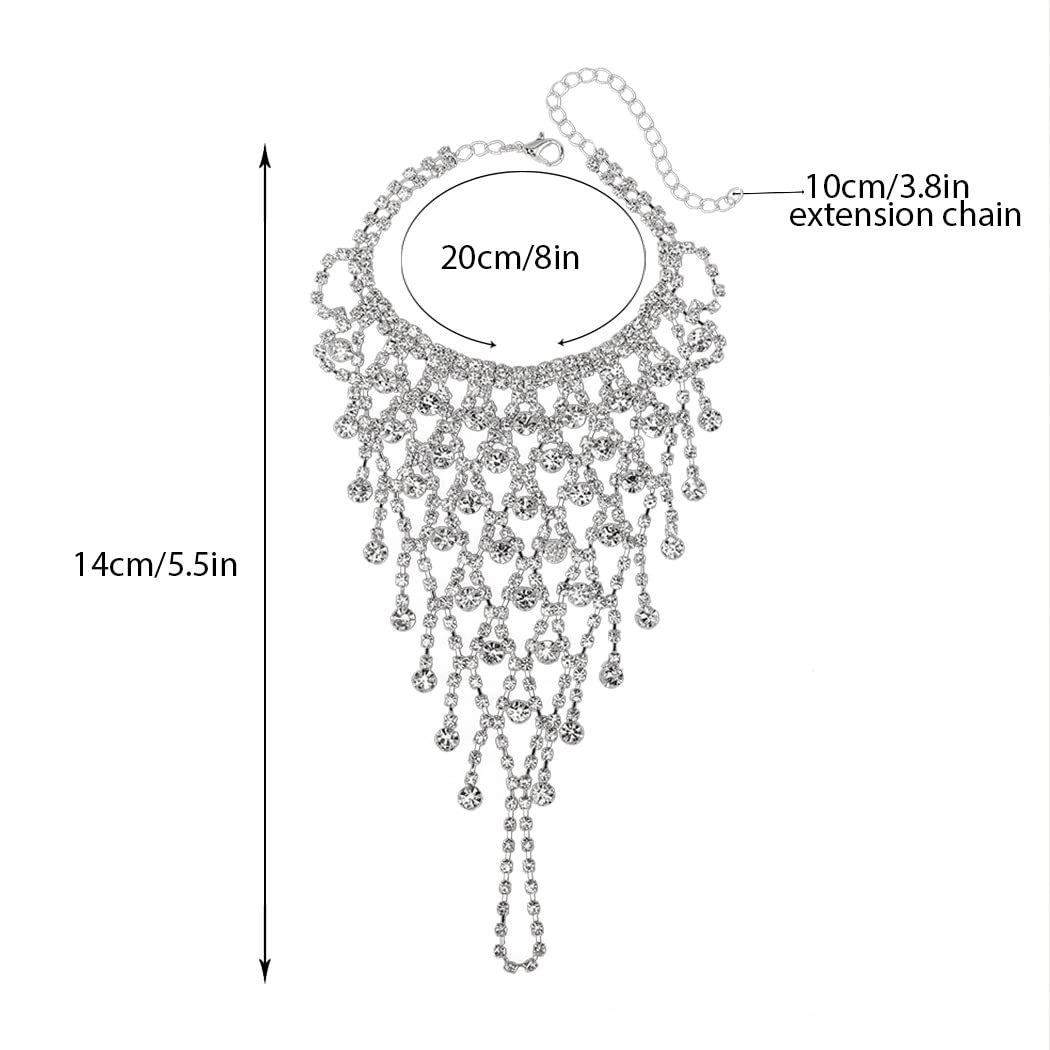 ACEDRE Rhinestone Ring Bracelets Jewelry Silver Sparkly Crystal Bangle Hand Chain Party Prom Costume Finger Hand Harness Accessories for Women(C-Silver)