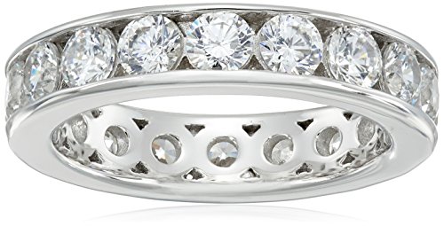 Amazon Collection Platinum-Plated Sterling Silver Infinite Elements Cubic Zirconia Channel Set All-Around Band Ring (3 cttw), Size 7