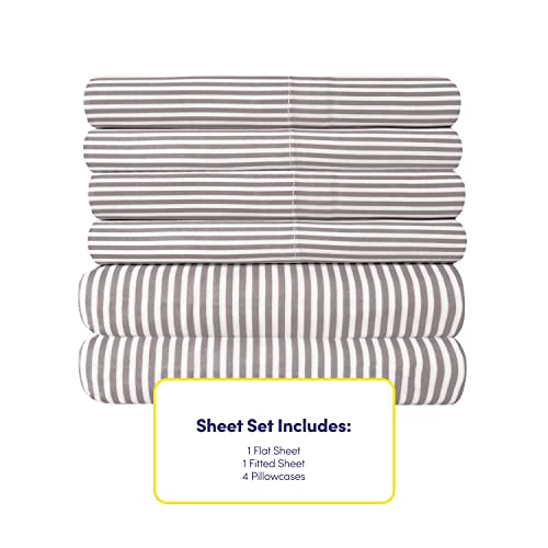 Queen Sheets Stripe Grey - 6 Piece 1500 Supreme Collection Fine Brushed Microfiber Deep Pocket Queen Sheet Set Bedding - 2 Extra Pillow Cases, Great Value, Queen, Classic Stripe Gray