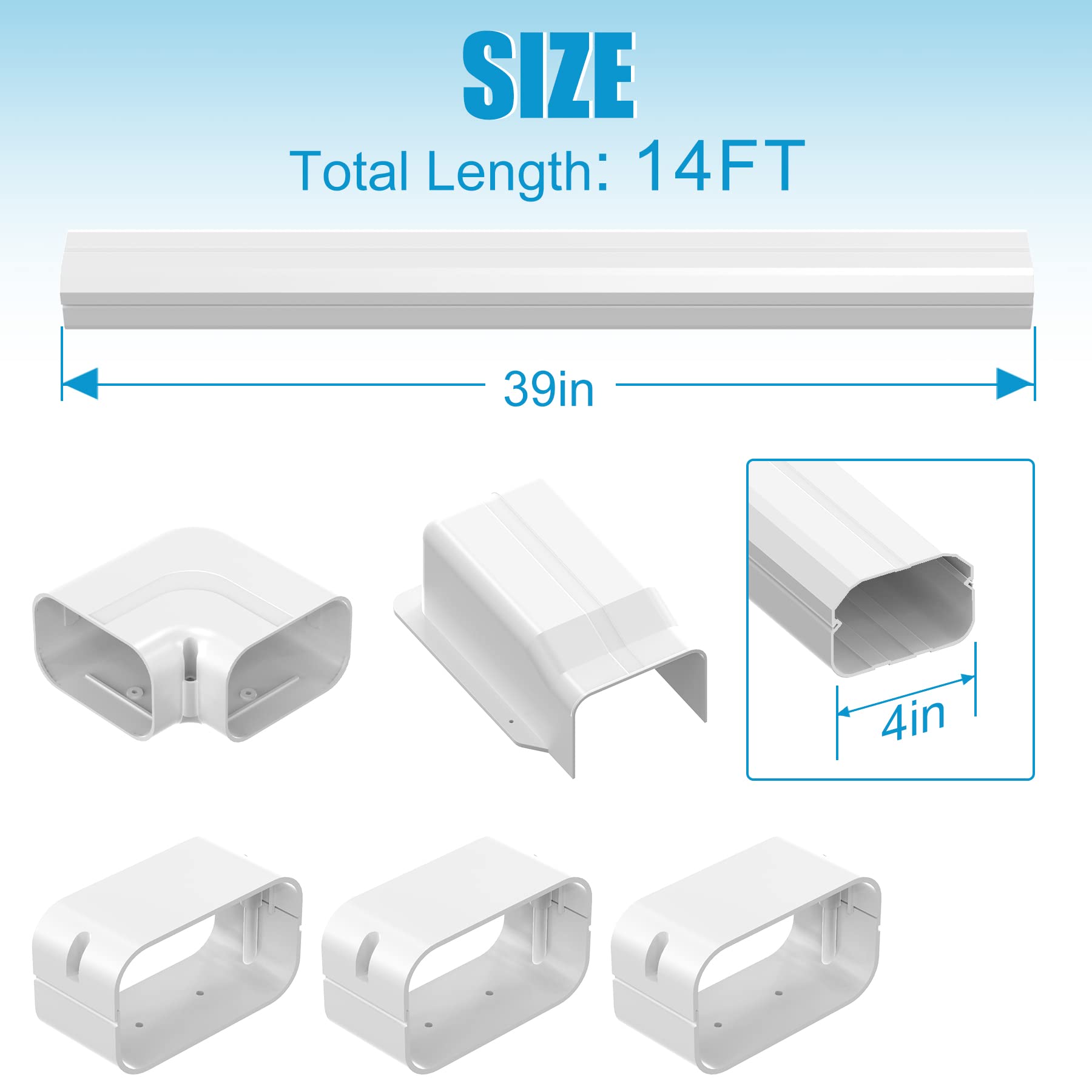Air Jade 4" 14 Ft Mini Split Line Set Cover, Heavy Duty Line Set Cover Kit for Ductless Mini Split Air Conditioner, Heat Pumps and Central AC