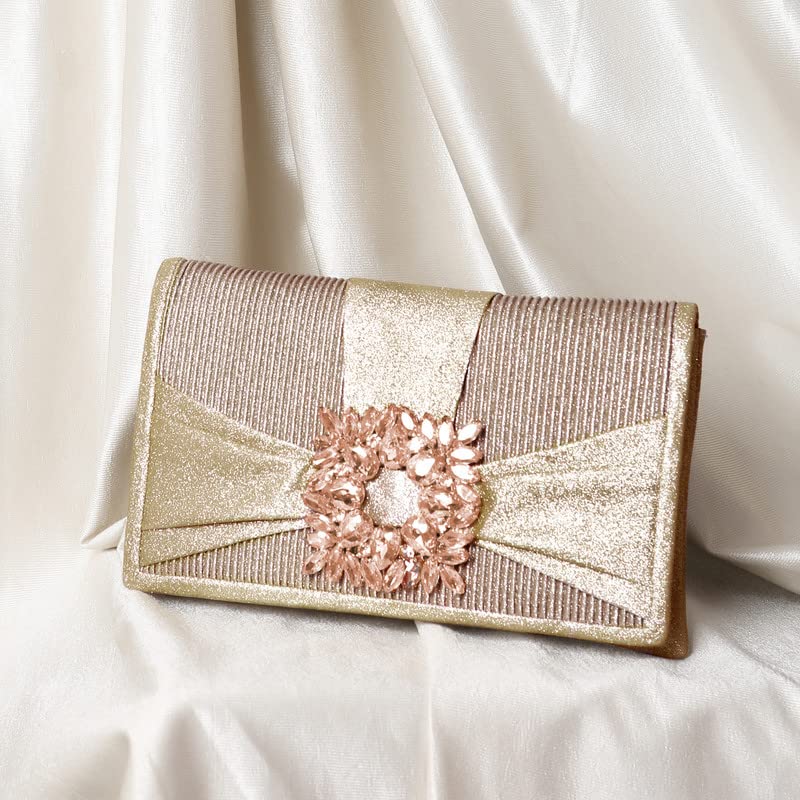 Aheli Clutch Women's Purse Bridal Bag for Casual Detachable Strap Evening Sling Bag Rose Gold Gift for Women