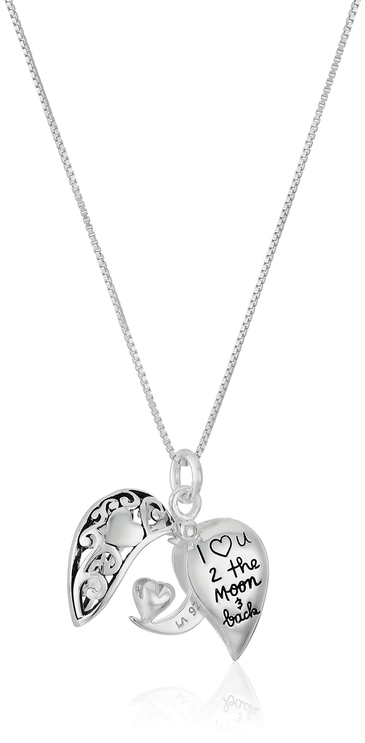 Amazon Collection Sterling Silver Heart "I Love U 2 The Moon and Back" Pendant Necklace