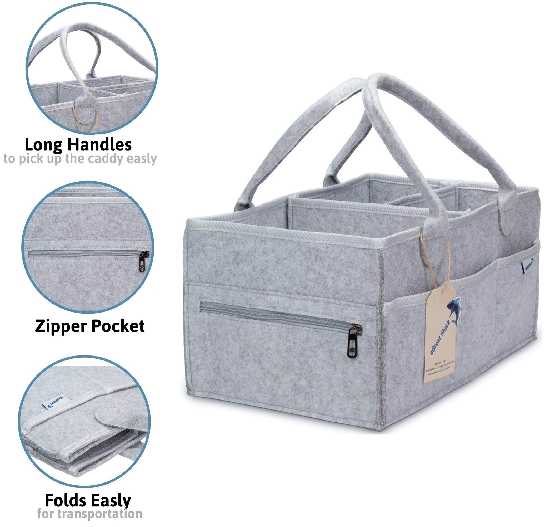 AGREAT SHARK Baby Diaper Caddy - Car Organizer and Nursery Storage Bin for Diapers Baby Wipes With Zipper Pocket (Large)