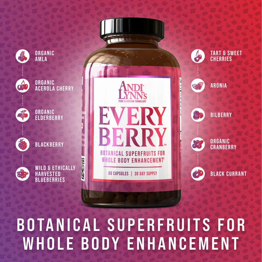 Andi Lynn’s EveryBerry Vegan Superfruit Vitamins, Minerals & Antioxidants Herbal Supplement, Immune Support Booster, Mental & Body Enhancement - 60 Caps