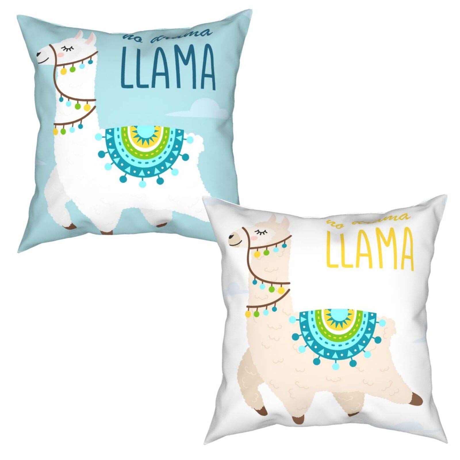 Cartoon Alpaca Throw Pillow Covers Set of 2 Cute Llama Pillow Covers Soft Pillowcase Home Decor Blue and Beige Pillow Covers Sofa Cushion Cover for Living Room Bedroom Garden 18x18 Inch