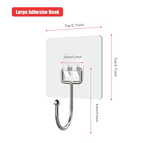 Aussido Large Wall Hooks for Hanging Heavy Duty 12 Pack Adhesive Hooks for Coat Towel Waterproof and Oilproof Sticky Hooks for Bathroom Kitchen(Transparent)