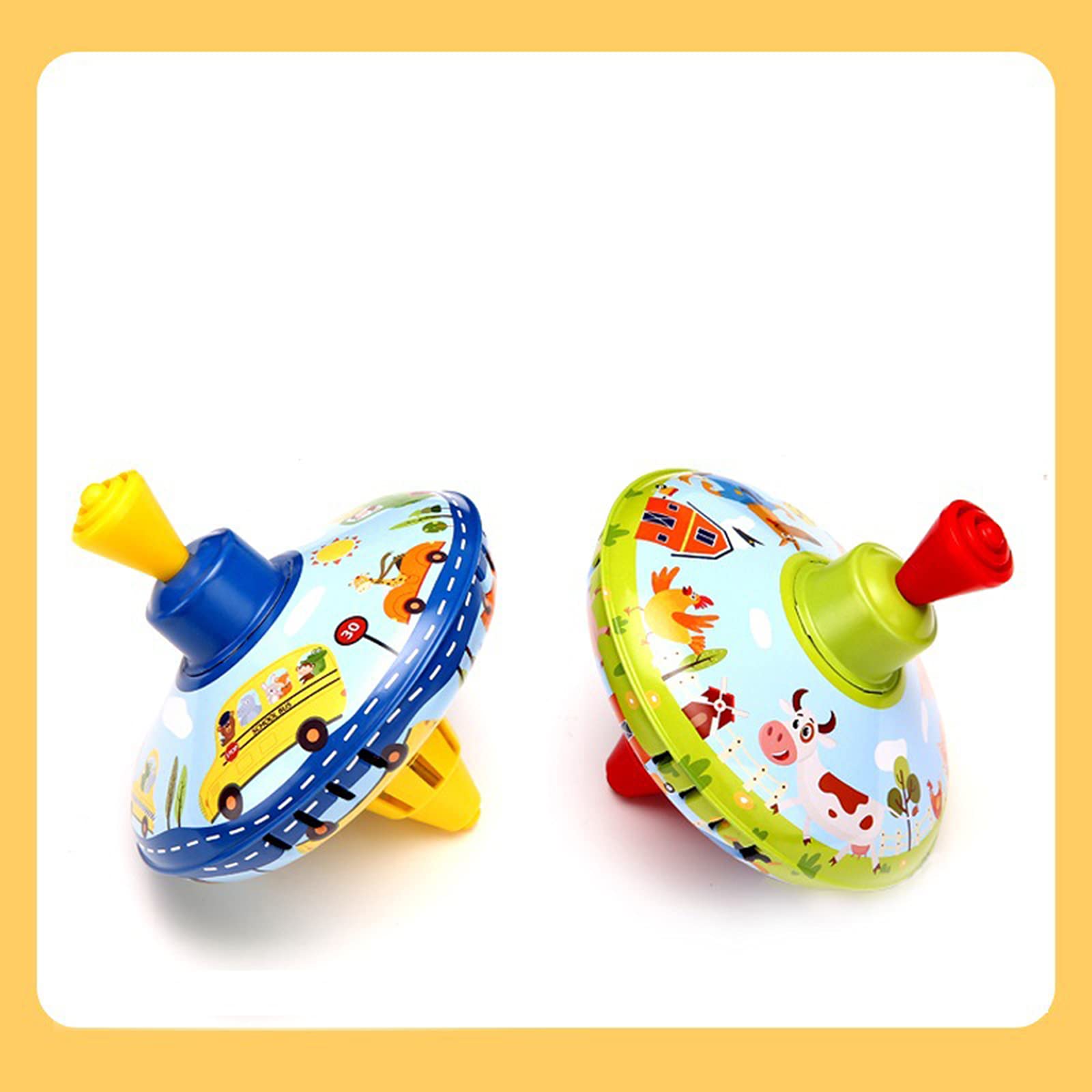 Cartoon Animal Printed Spinning Tin Top Metal Finger Top Good Balance Gyroscope for Adults and Children (Blue)