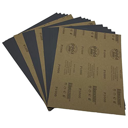AutKerige 1000 Grit Wet Dry Sandpaper, 9 x 11 Inch Sanding Sheets, 15PCS Premium Silicon Carbide Sand Paper for Wood Metal Ceramic or Auto Polishing and Scratches Removing