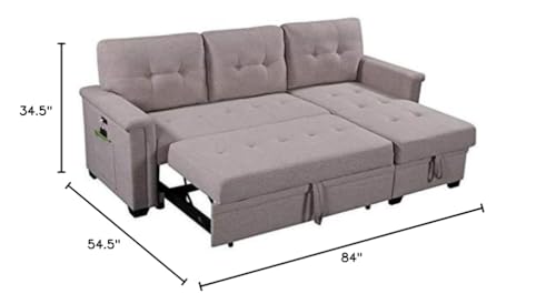 BOWERY HILL Light Gray Reversible Sleeper Sofa Storage Chaise USB Charging Port