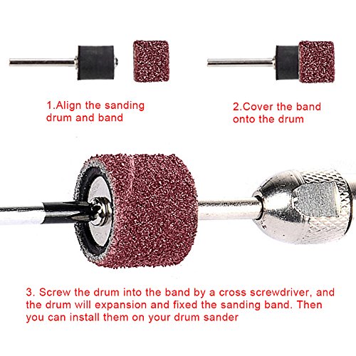 AUSTOR 345 Pcs Sander Drum Kit - 330 Pcs Nail Sanding Drum Sleeves(80#/120#/240#) 12 Pcs Drum Manrels 2 Pcs Self-Tightening Drill Chuck and 1 Pc Combination Wrench for Dremel Rotary Tool