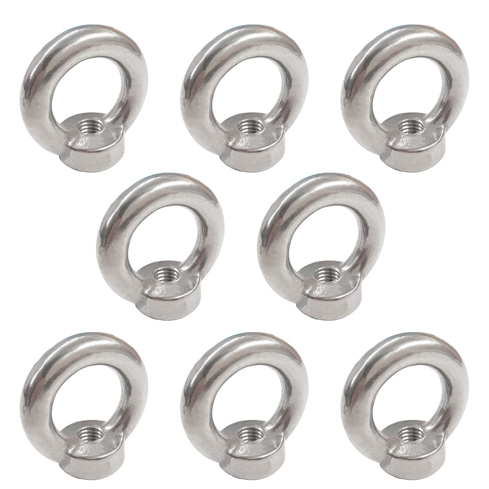 8 PCS 304 Stainless Steel Threaded Nuts Dia Ring Shape Eyed Bolt Lifting Eye Nut Fastener M10