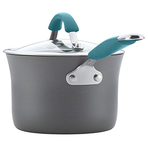 Rachael Ray Cucina Hard Anodized Nonstick Sauce Pan/Saucepan with Lid, 3 Quart, Blue
