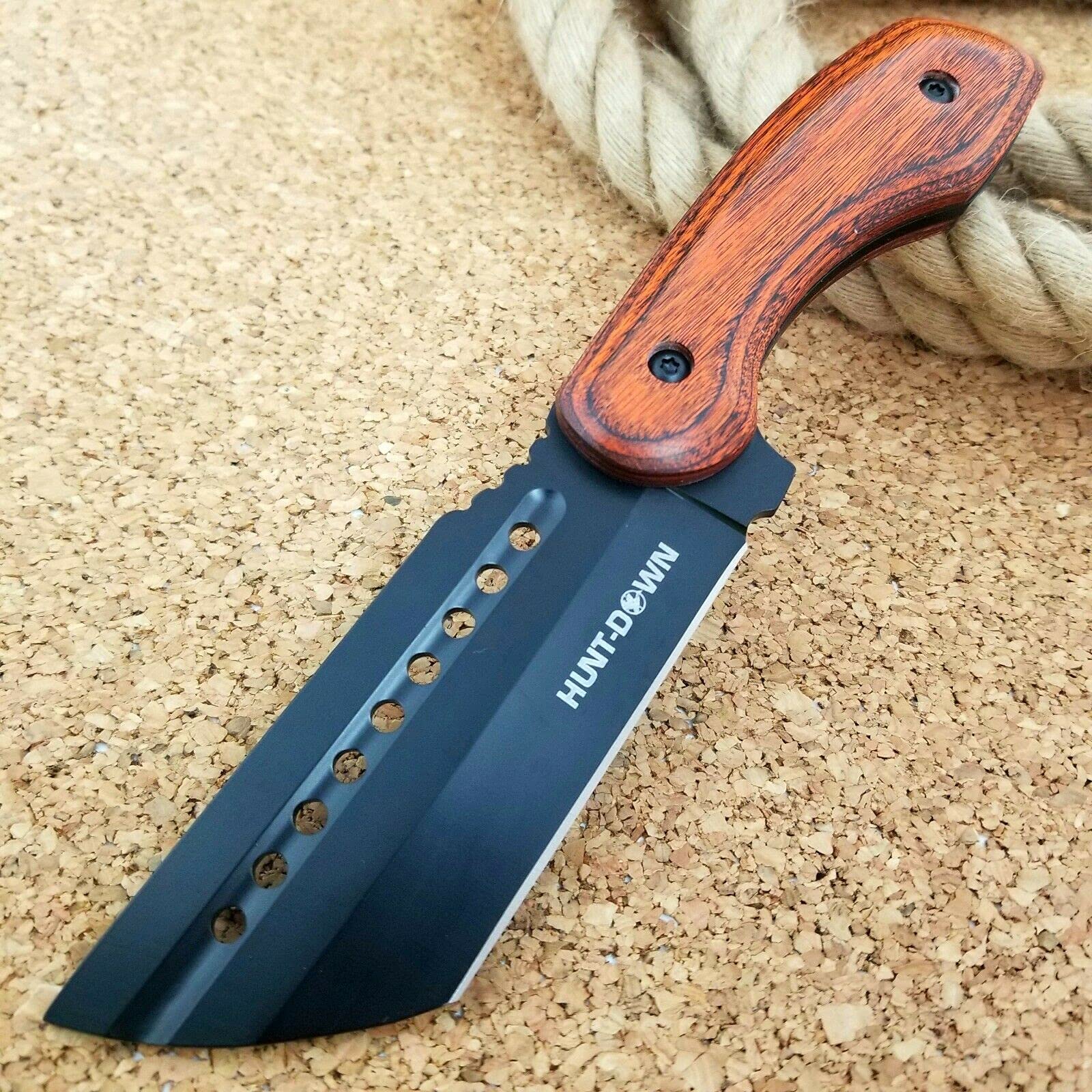 7.5" Fixed Blade Cleaver Hunting Knife Full Tang Survival Wood Handle Sheath