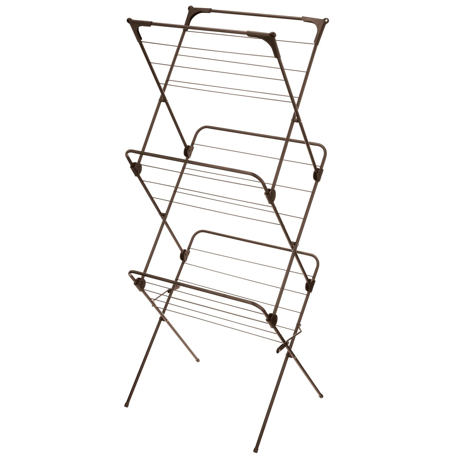 mDesign Tall Metal Foldable Laundry Clothes Drying Rack Stand - Compact, Portable, Folding, and Collapsible for Storage - Large Capacity, 27 Drying Rods, 46 Feet of Drying Hanger Space - Bronze