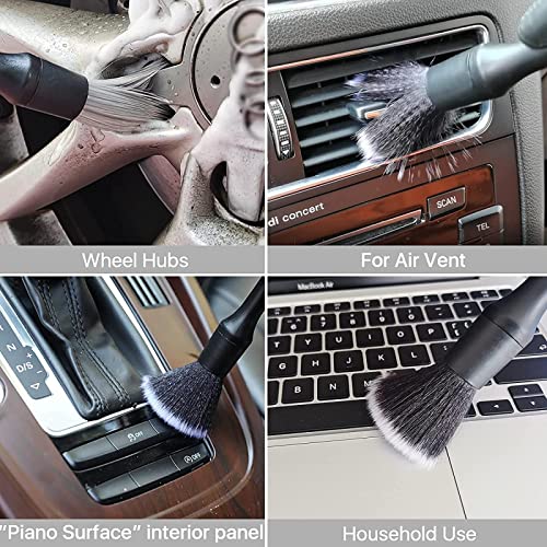 AOOF 3 Detail Brush Kits Wild Boar Hair Detail Brushes for Elegant Surfaces, Vents, Engine Compartment Markings and Dashboard seat Wheels, for Cleaning Inside and Outside Without Scratches