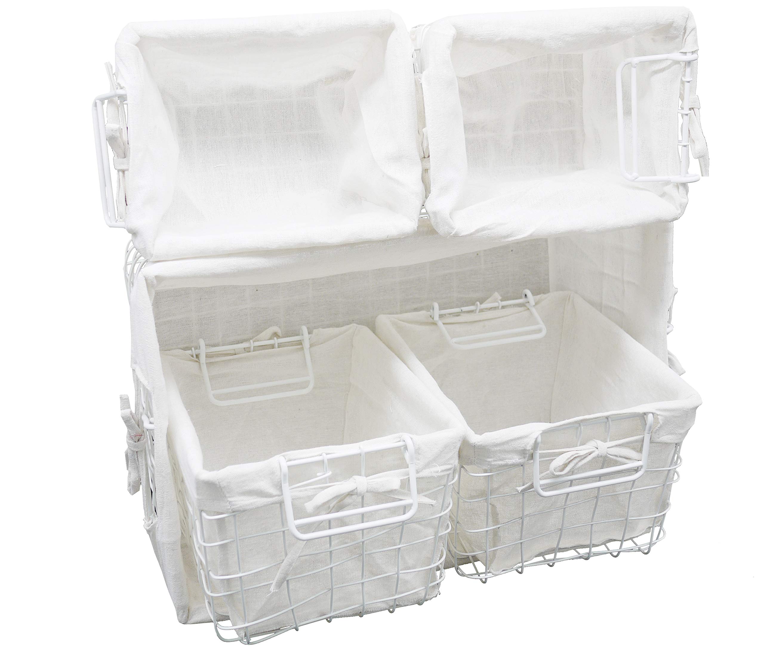 Admired By Nature Vintage Storage Cotton Liner, Assorted Set of 5 ABN5E120-WHT, White Cloth Basket