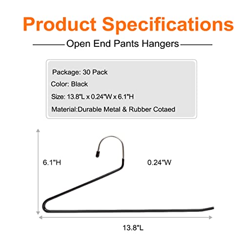 ELONG HOME Slack Pants Hangers, 30 Pack Open Ended Design Durable Anti-Rust Chrome Metal Hangers, Hangers Non Slip Rubber Coating, Slim & Space Saving Jeans Hanger for Easy-Slide Pants