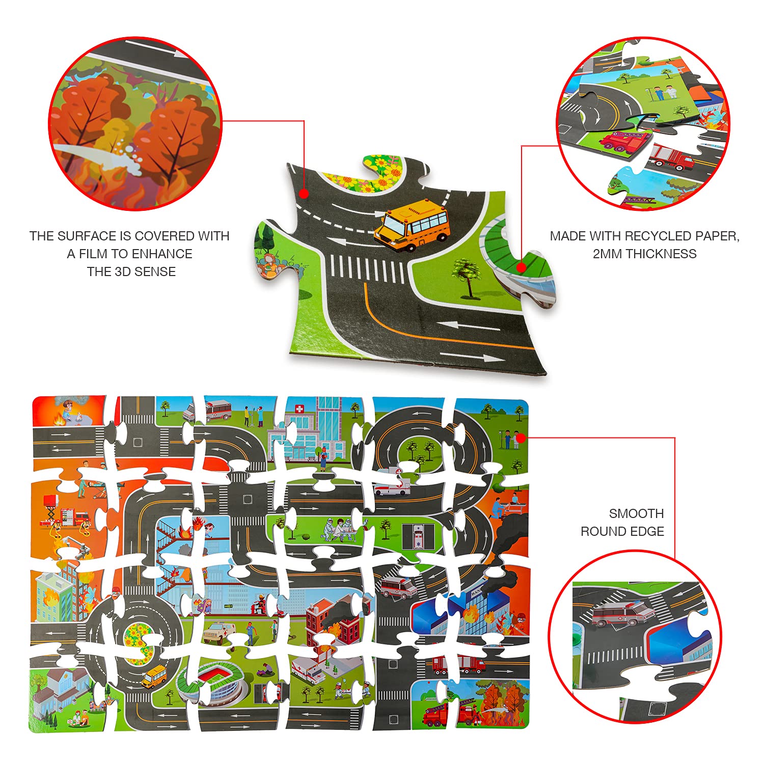 Fire Truck Toy Set,6 Pack Die-cast Fire Engine Model Car Toys,6 Pack Firefighter,Mini Alloy Metal Pull Back Car Toy with Large Jigsaw Fire Rescue Play Mat for Kids Boys Girls Toddler