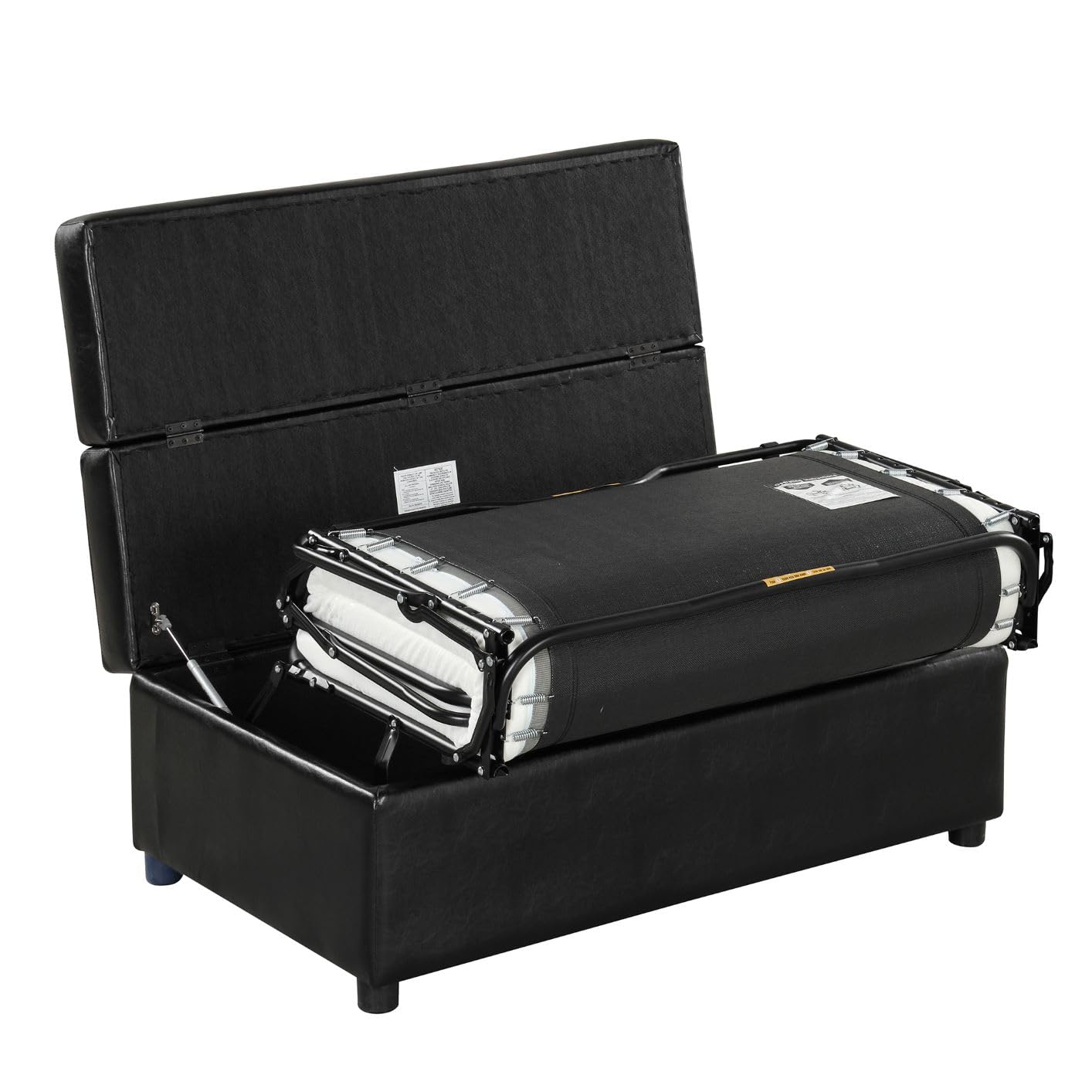 Elountik Ottoman Folding Bed,Fold Out Sleeper Bed with Mattress, Convertible Guest Sofa Bed, Twin Size Couch Sleeper for Living Room Bedroom Office (Black, PU)