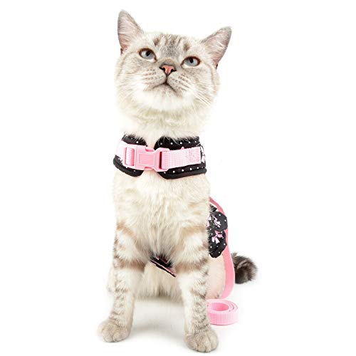 SELMAI Bow Tie Dog Harness for Small Dogs Ruffles Design Cat Harness and Leash for Walking Adjustable Soft Padded for Puppies Boys Girls Kitten Jacket Easy on Spring Autumn XS