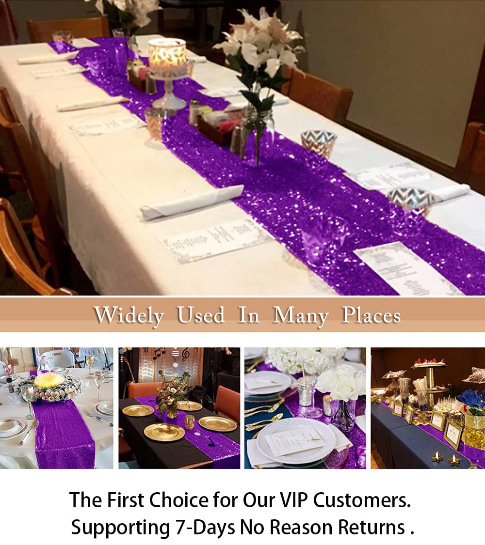 ShiDianYi 12''x72'' Sequin Table Runner Sparkly Metallic Sequin Runner for Wedding Party Dinner Reception, Event Bridalwedding Runner, Birthday Party, Dinner Party, Shower Ready to Ship! (1, Purple)