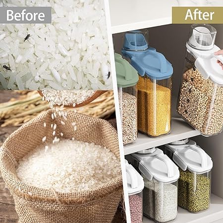 LANGMINGDE 1 Piece Cereal Containers Storage, 2.8L/95oz Airtight Large Dry Food Storage Containers with Pouring Spout Measuring Cup for Snacks Grain Rice,BPA Free Dispenser Plastic Bin, 1PC