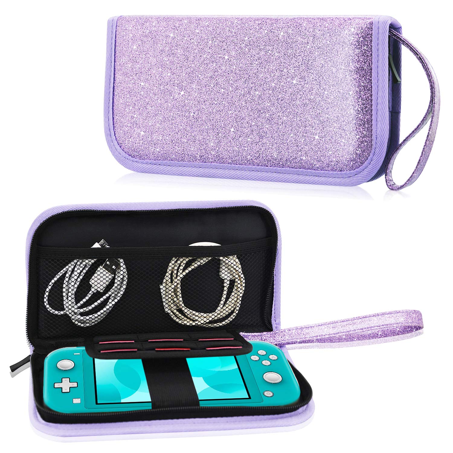 ACdream Case Fits Nintendo Switch Lite, Premium PU Leather Protective Case Bag for New Nintendo Switch Lite 5.5 inches 2019 Release with Portable, 6 Game Cards, Zipper Closure, Glitter Purple