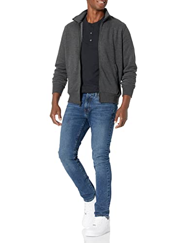 Amazon Essentials Men's Full-Zip Fleece Mock Neck Sweatshirt, Charcoal Heather, Large
