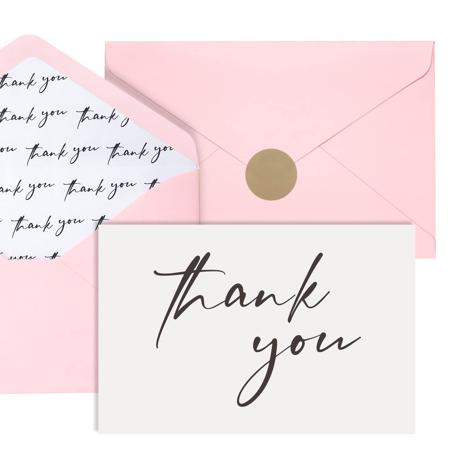 AZAZA Bridal Shower Thank You Cards with Envelopes, 100 Pack, Modern Minimalistic Design, 4x6 Inch, Pink
